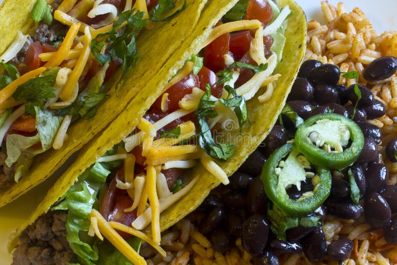 Mexican Tacos with Rice and Beans Stock Photo - Image of tortilla, meal ...