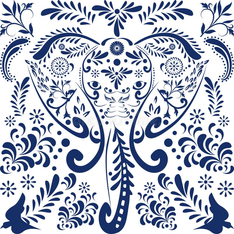 Mexican Talavera Mosaic Elephant Head Illustration in Vector Format ...