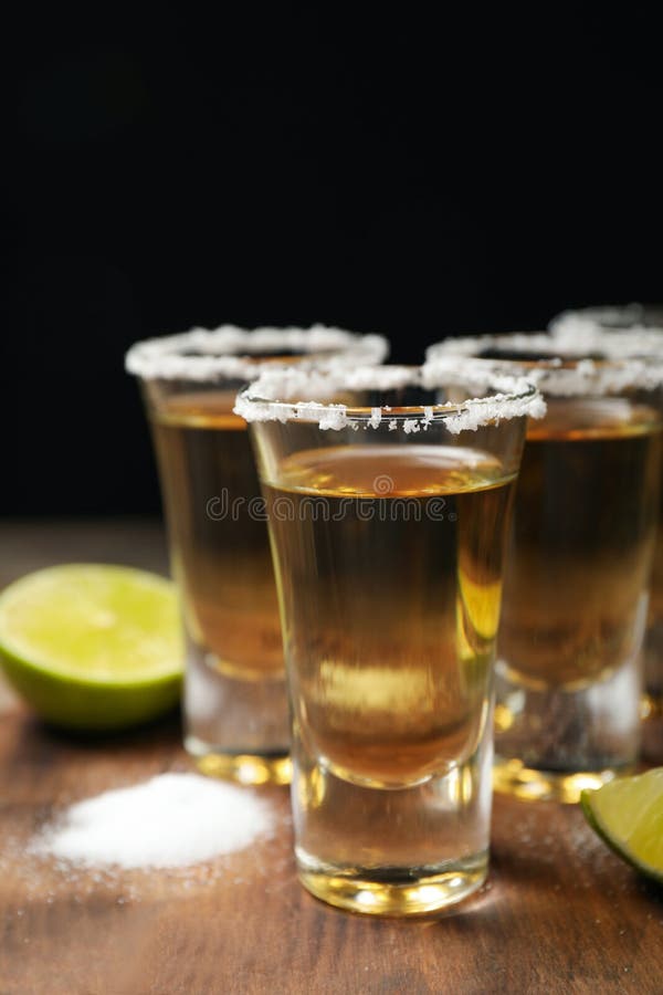 Mexican Tequila Shots, Lime and Salt on Table Stock Image - Image of ...