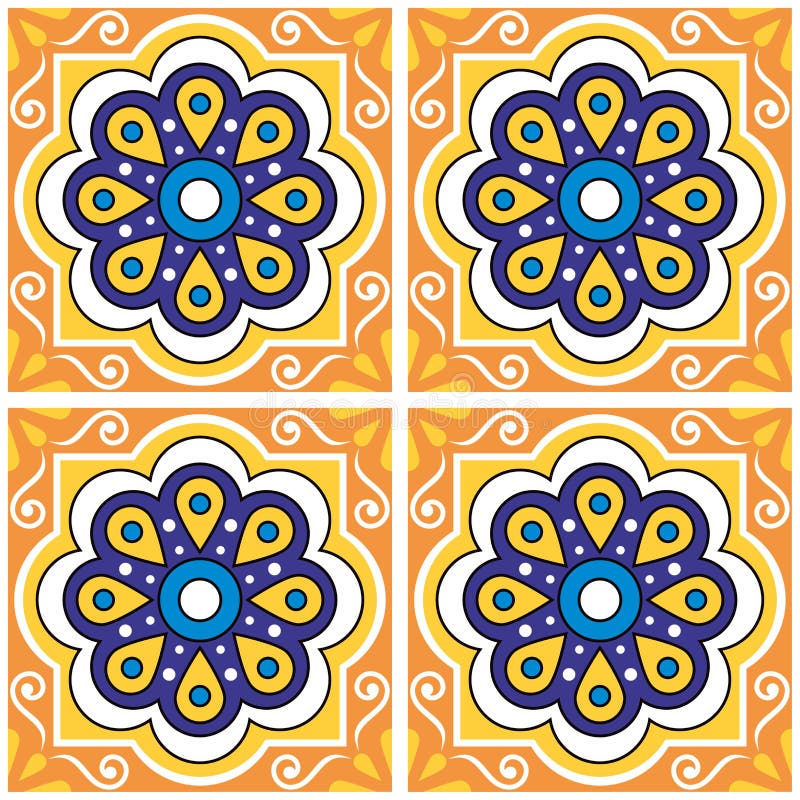 Mexican Talavera Tiles Seamless Vector Design with Flowers Inspired by ...