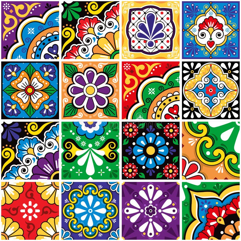 Mexican Tiles Seamless Vector Pattern - Big Set of Talavera Inspired ...