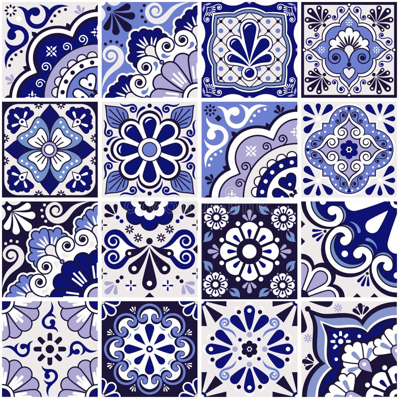 Mexican Tiles Seamless Vector Pattern - Big Set of Talavera Inspired ...