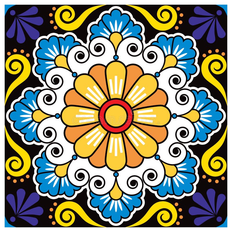 Mexican Vector Ceramic Talavera Single and Seamless Tile Pattern ...