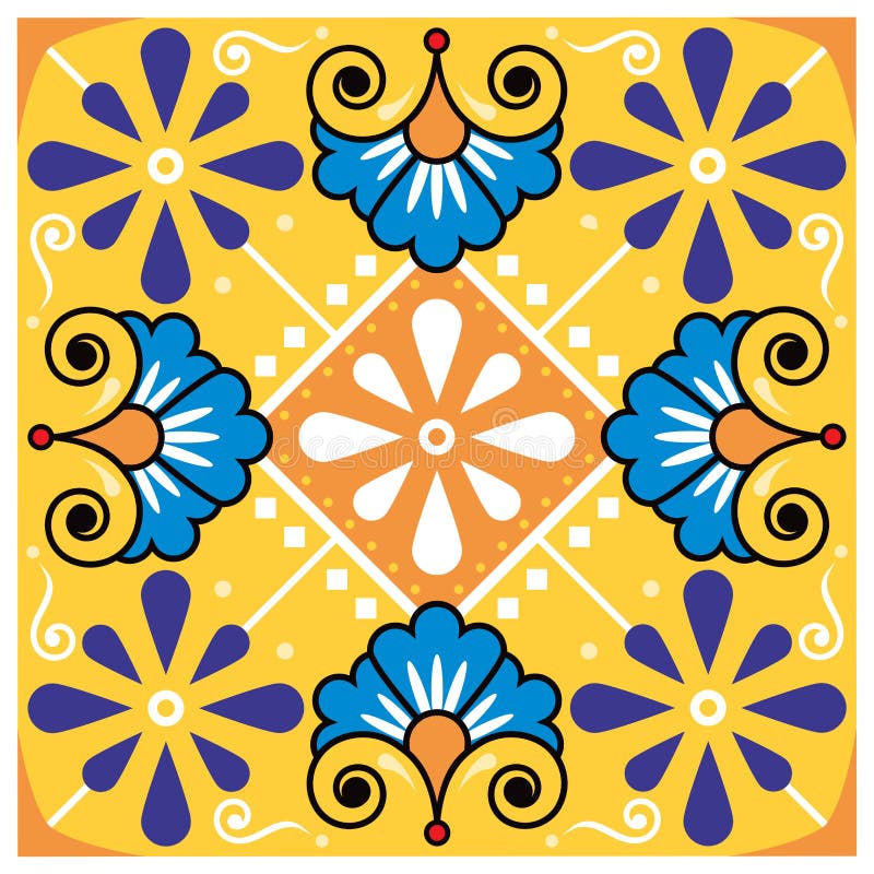 Mexican Talavera Style Ceramic Single Tile Vector Seamless Pattern with ...
