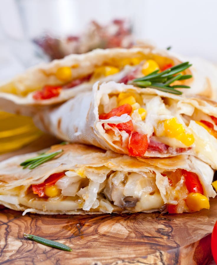 Mexican Tortilla with Meat Stuffing, Corn and Vegetable Salsa Stock ...
