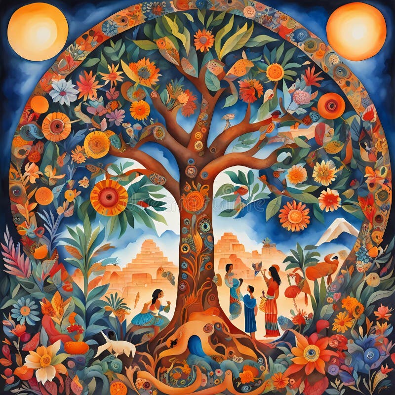 Mexican Tree of the Maya Full of Abundance Stock Illustration ...