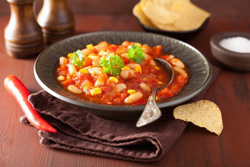 Mexican Veggie Chilli in Plate Stock Photo - Image of herb, beans: 57814596