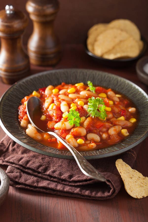 Mexican Veggie Chilli in Plate Stock Photo - Image of maize, beans ...