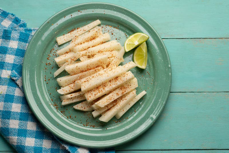 Mexican Yam Bean Also Called Jicama with Chili Powder Stock Image ...
