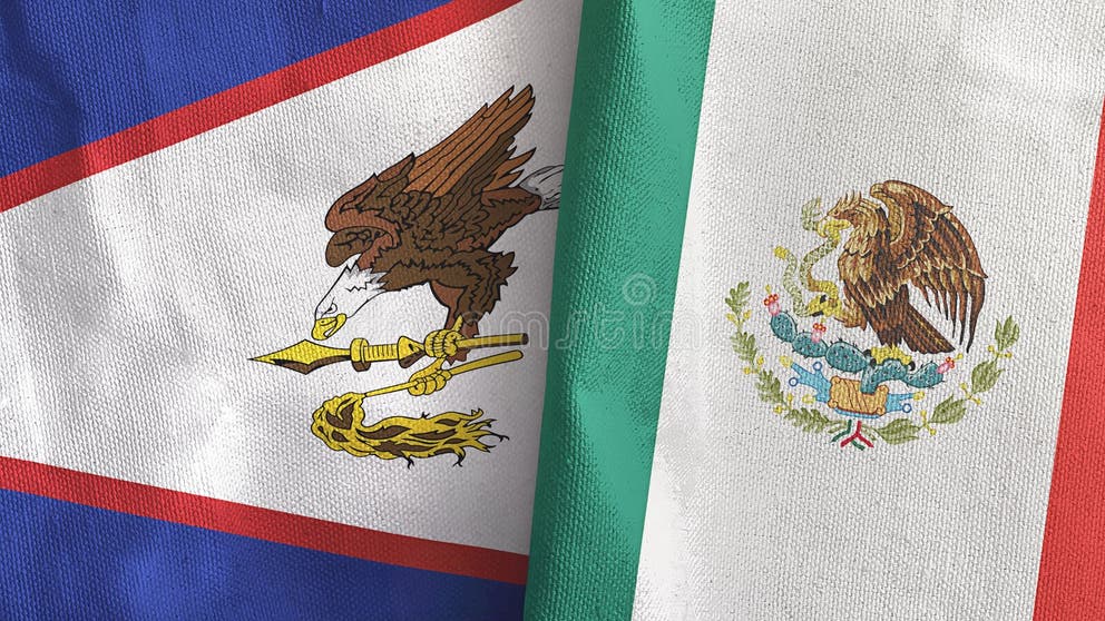 Mexico and American Samoa Two Flags Textile Cloth 3D Rendering Stock ...