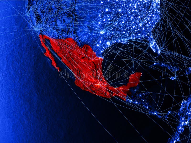 Mexico on Blue Digital Map with Networks. Concept of International ...