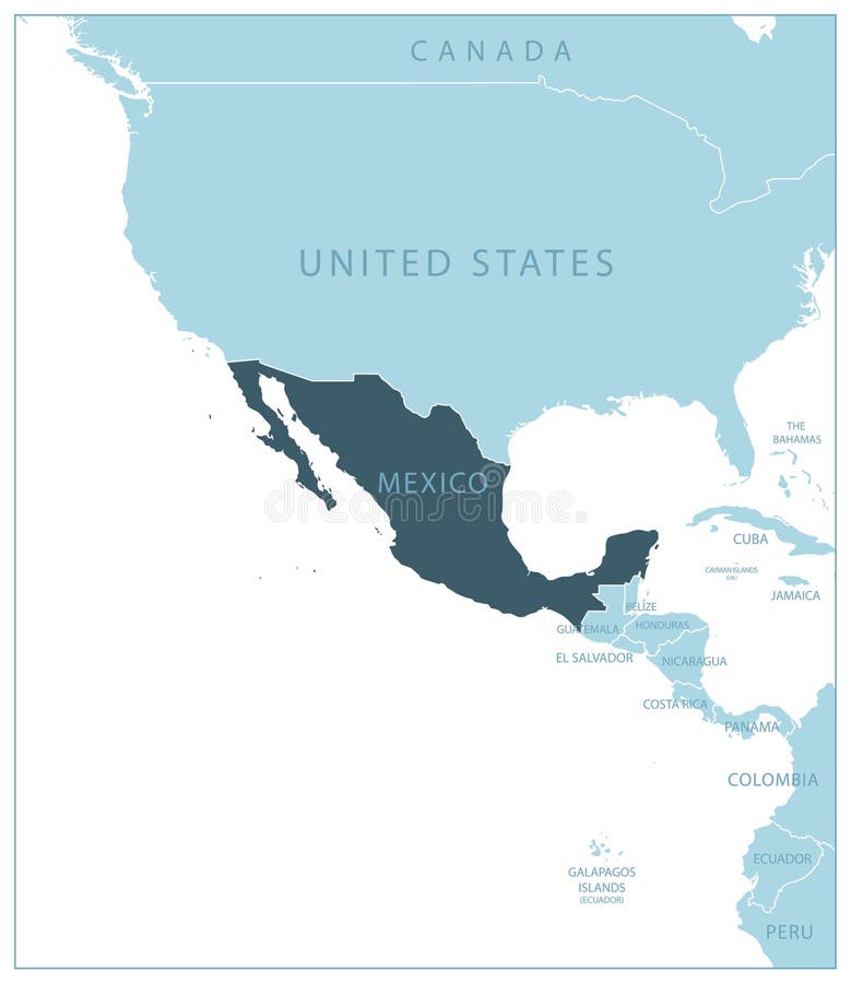Mexico - Blue Map with Neighboring Countries and Names Stock ...