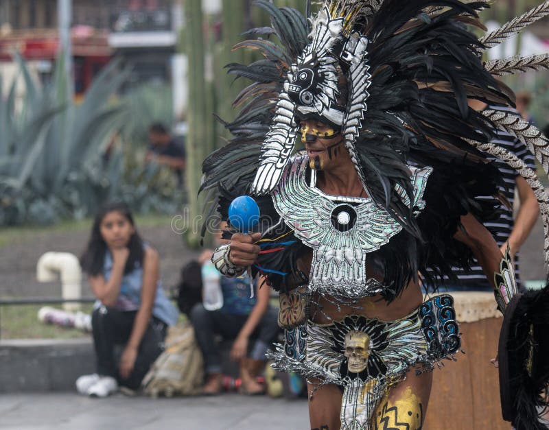 Mexico City, Mexico - April 30, 2017: Aztec Dancers Dancing In Zocalo ...