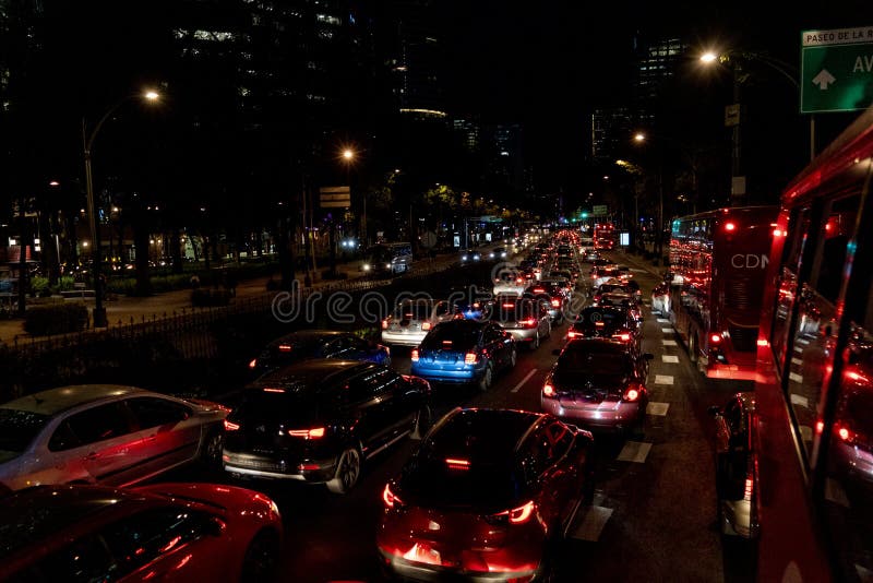 Mexico City Traffic Jam at Night Stock Image - Image of transport ...