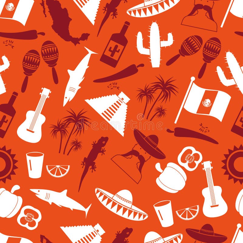 Mexico Country Theme Icons Seamless Color Pattern Eps10 Stock Vector ...