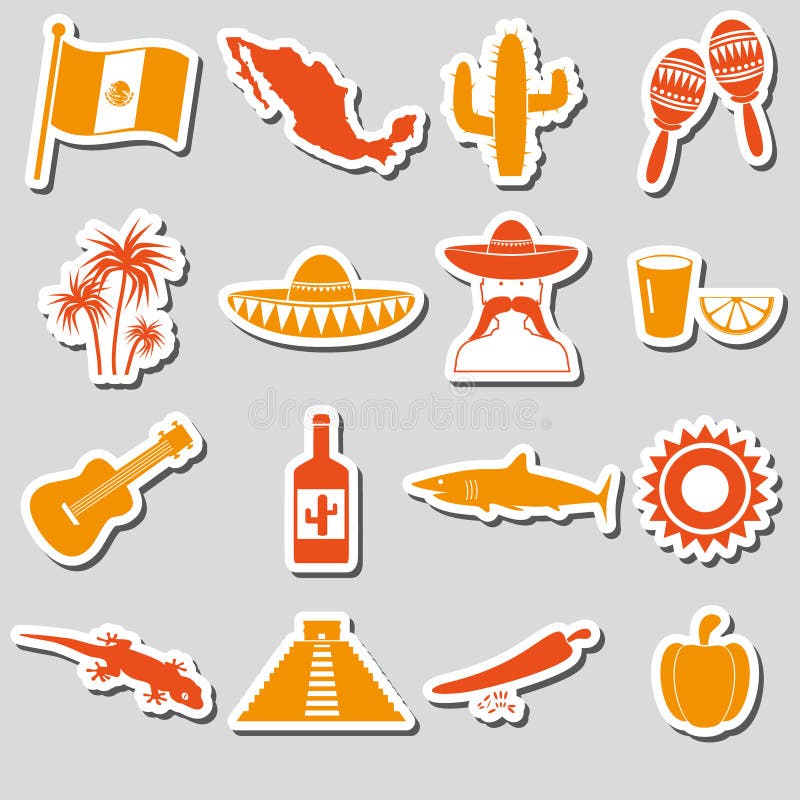 Mexico Country Theme Symbols Stickers Set Eps10 Stock Vector ...
