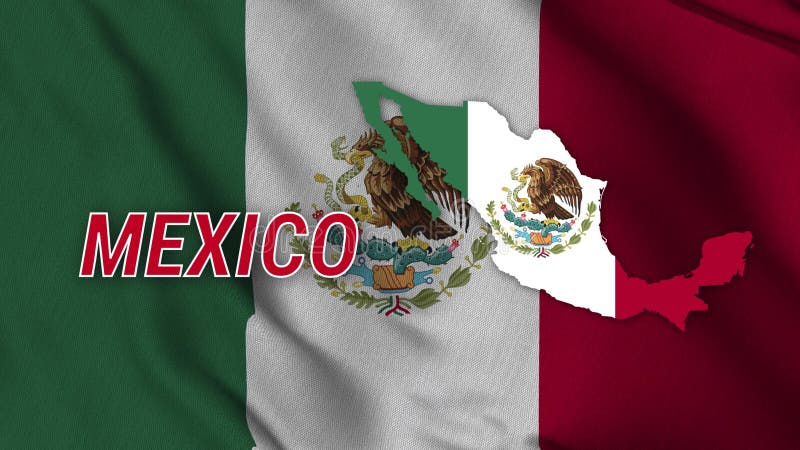 Mexico Flag Fluttering in the Wind and Featuring a Map of the Country in the Mexican Flag ...