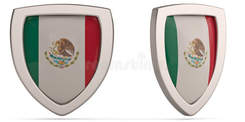 Mexico Flag Shield Symbol Isolated on White Background. 3D Illus Stock ...