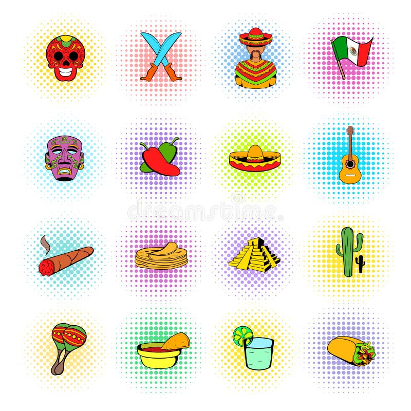 Mexico icons cartoon stock vector. Illustration of pinata - 67189931