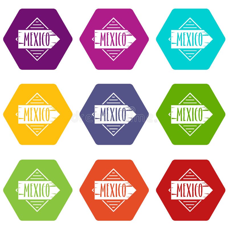 Mexico Map Icons Set 9 Color Collection Stock Vector - Illustration of ...