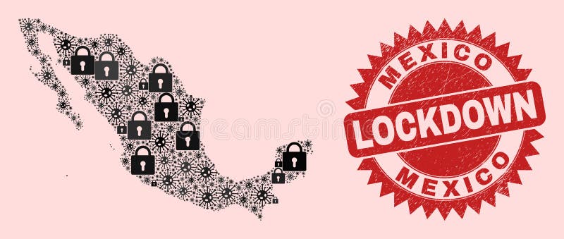 Mexico Map Composition with Locks and Covid-2019 and Textured Lockdown ...