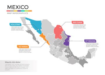 Mexico Map Infographics Vector Template with Regions and Pointer Marks ...