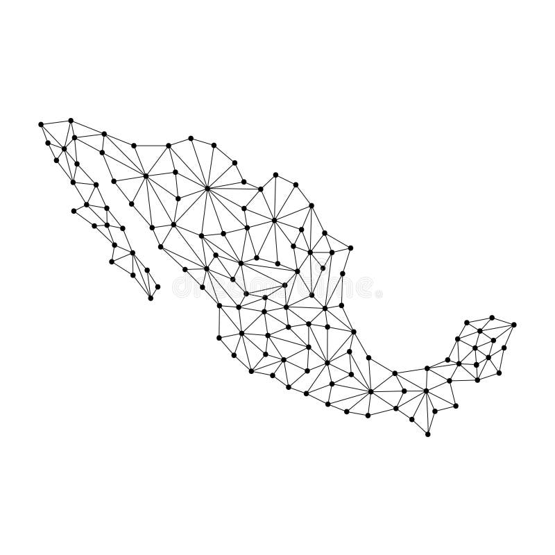 Mexico Map of Polygonal Mosaic Lines Network, Rays, Dots Illustration ...
