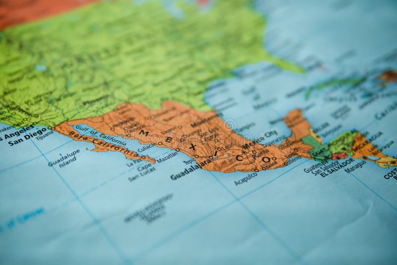 Mexico on a Map. Selective Focus on Label Stock Image - Image of ...