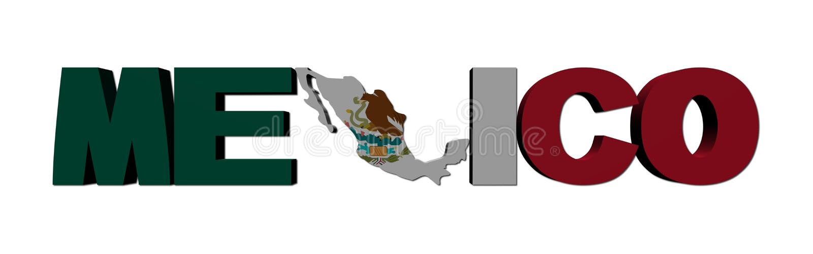 Mexico Text with Map on Flag Stock Vector - Illustration of silhouette ...