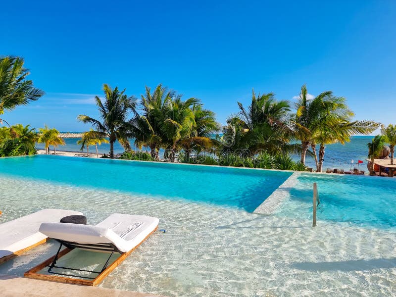 Mexico, New Cancun, Sun Beds into an Infinity Pool Editorial Photo ...