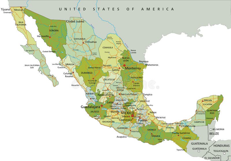 Mexico - Highly Detailed Editable Political Map with Labeling. Stock ...
