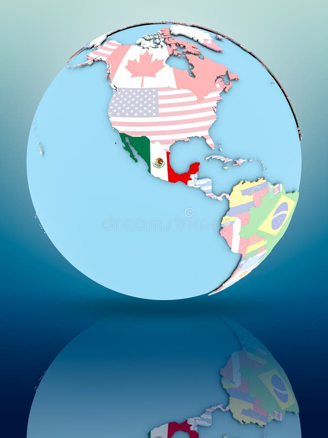 Mexico on Political Globe with Flags Stock Illustration - Illustration ...