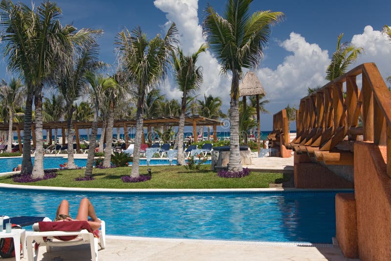 Mexico pool and caffe stock image. Image of beach, ocean - 1327693