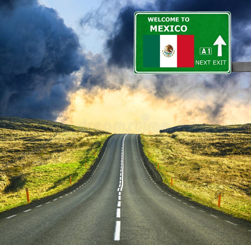 Mexico Road Sign Against Clear Blue Sky Stock Photo - Image of message ...