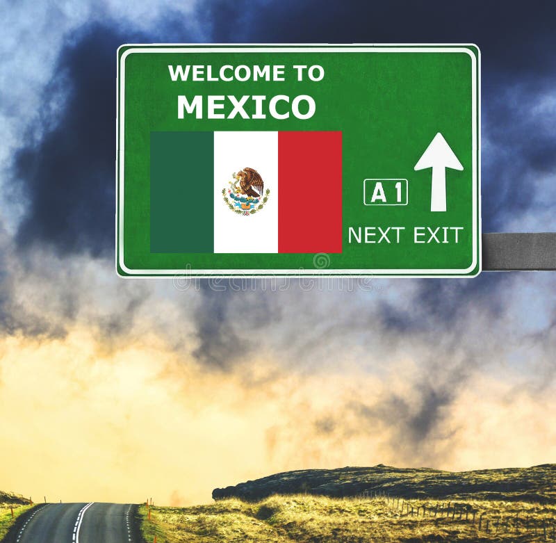 Mexico Road Sign Against Clear Blue Sky Stock Photo - Image of message ...