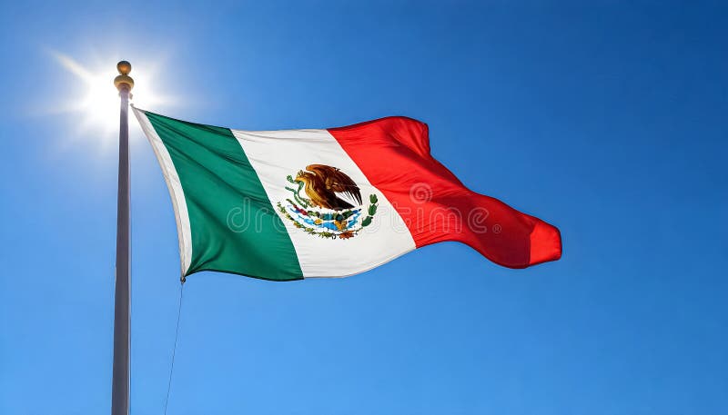 Mexico S Flag on Clear Blue Sky Background with Sun Light Stock ...
