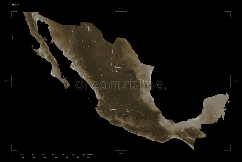 Mexico Shape on Black. Sepia Stock Illustration - Illustration of solid ...