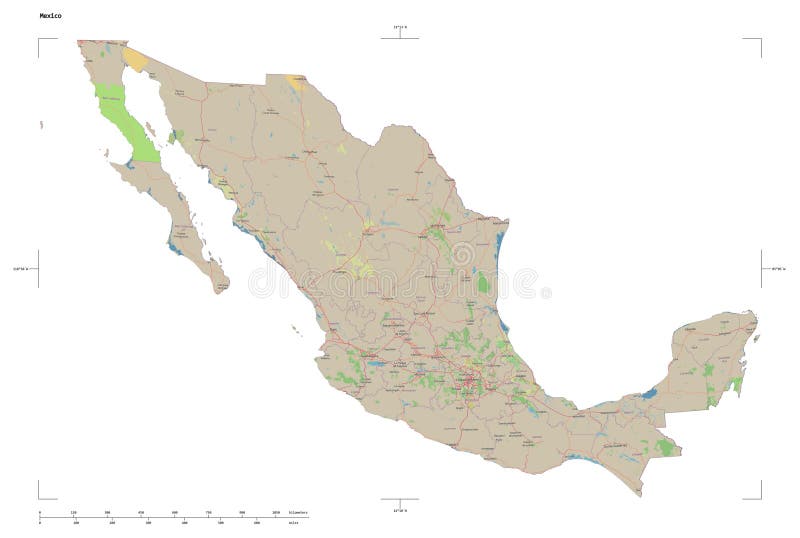 Mexico Shape on White. Topo Standard Stock Illustration - Illustration ...