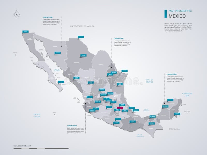 Mexico Vector Map With Infographic Elements Pointer Marks Stock Vector