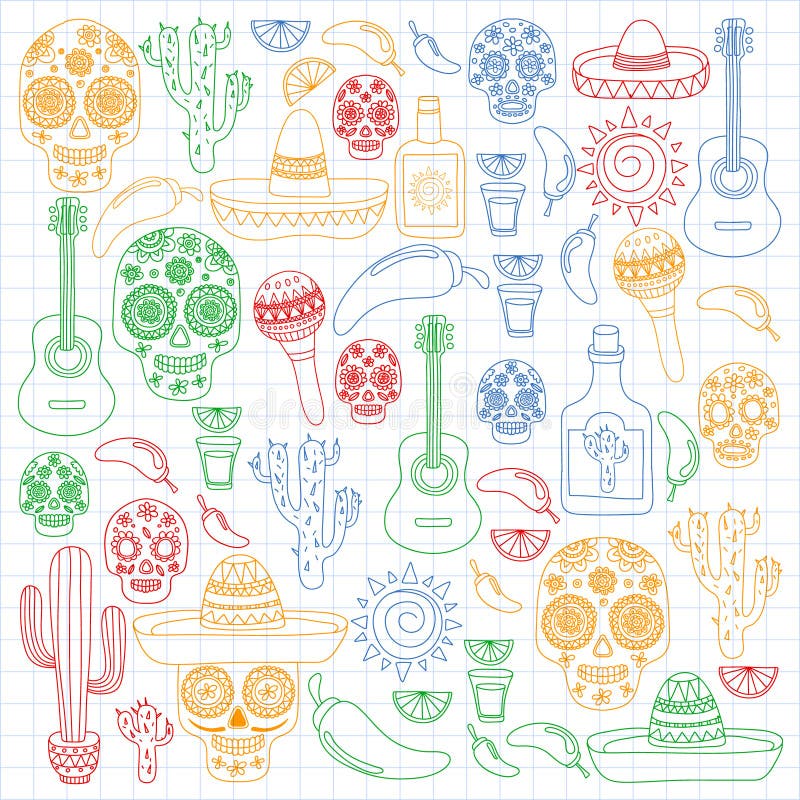 Mexico Vector Pattern. Day of the Dead. Icons for Posters, Banners ...