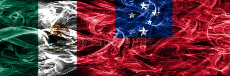 Mexico Vs Samoa Smoke Flags Placed Side by Side. Mexican and Sam Stock ...