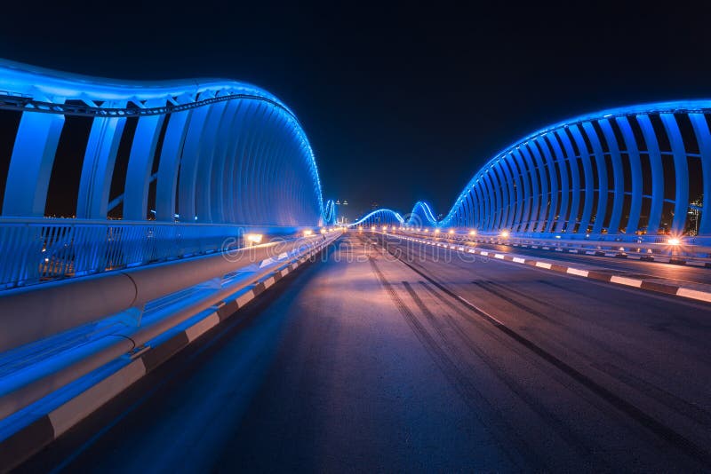 Meydan Bridge at Night with Beautiful Blue Lights Editorial Photo ...
