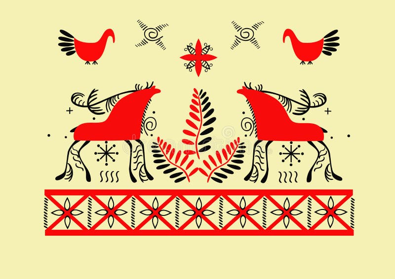 Elements of the Painting Mezen Stock Vector - Illustration of flowers ...