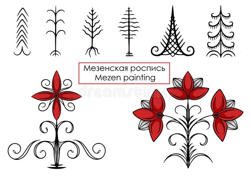 Mezen painting stock vector. Illustration of flower - 303146961