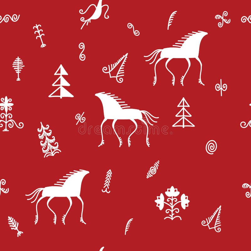 Mezen Pattern with Reindeer Stock Illustration - Illustration of folk ...