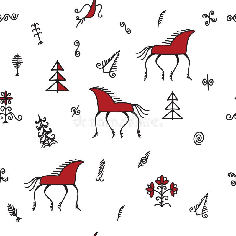 Mezen Pattern with Reindeer Stock Illustration - Illustration of folk ...