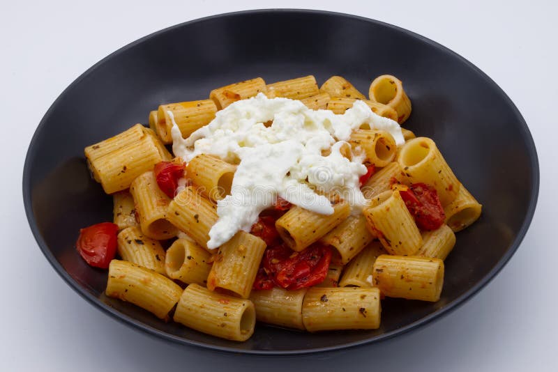 Mezze Maniche Rigate, Italian Pasta, with Cherry Tomatoes and ...