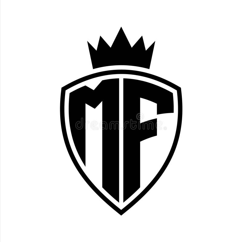 MF Letter Monogram Shield and Crown Outline Shape with Black and White ...