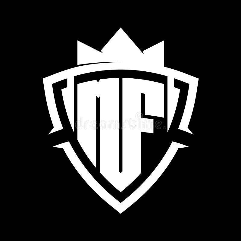 MF Letter Monogram with Triangle Curve Shield Shape with Crown White ...