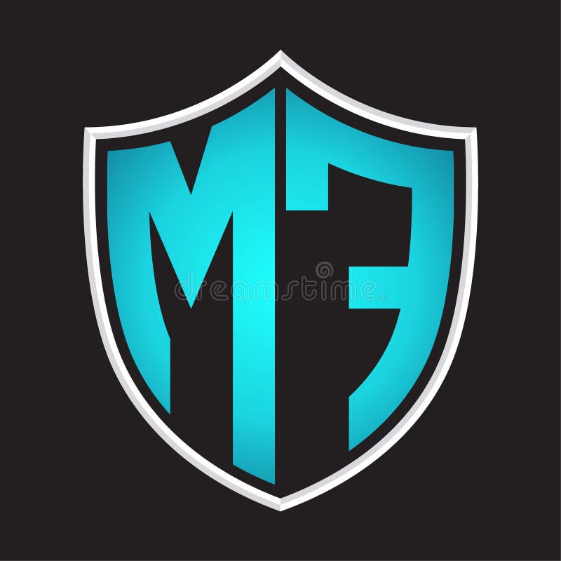 MF Logo Monogram with Shield Shape Isolated Blue Colors on Outline ...